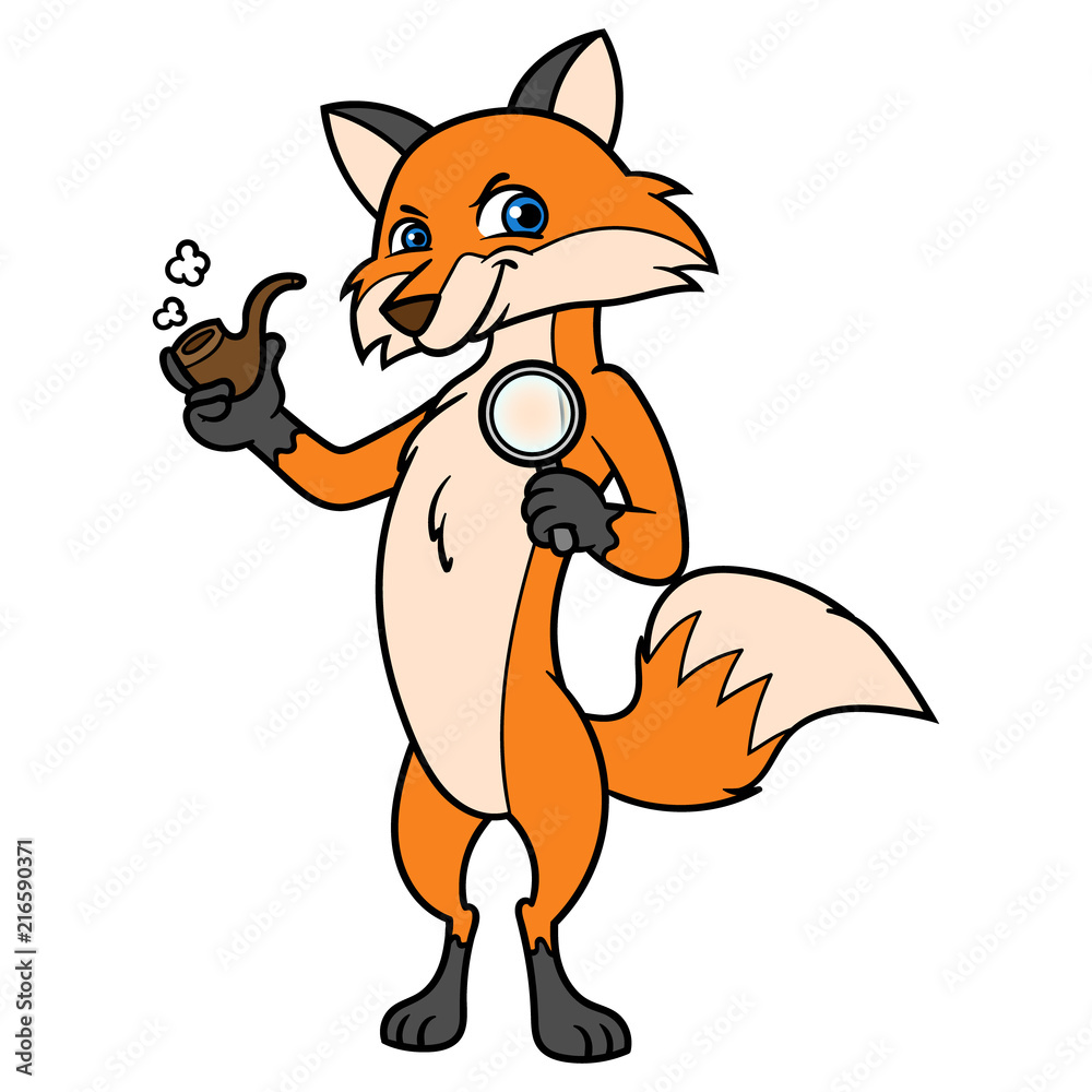 Cartoon Fox Character With Magnifying Glass Stock Vector | Adobe Stock