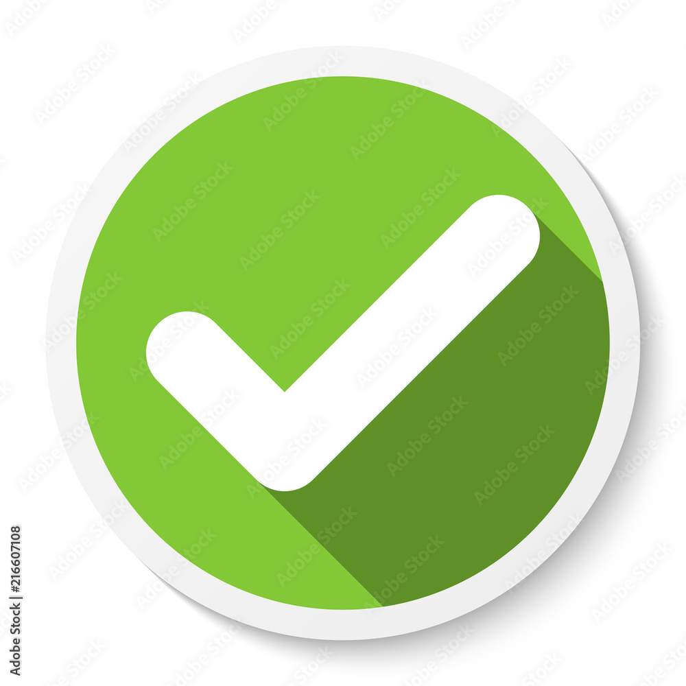 Check mark icon, button. Flat round tick symbol sticker. Stock Vector ...