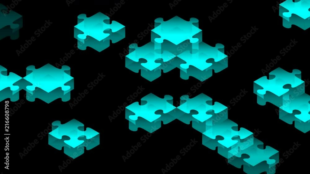 Jigsaw puzzle 3D isometric virtual assemble moving blue color ...