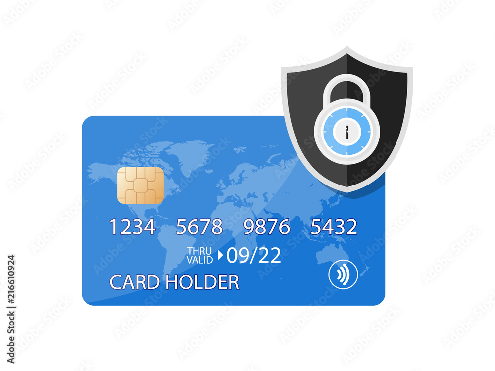 Secured Payment Shield Credit Card with lock icon. Locked bank card ...