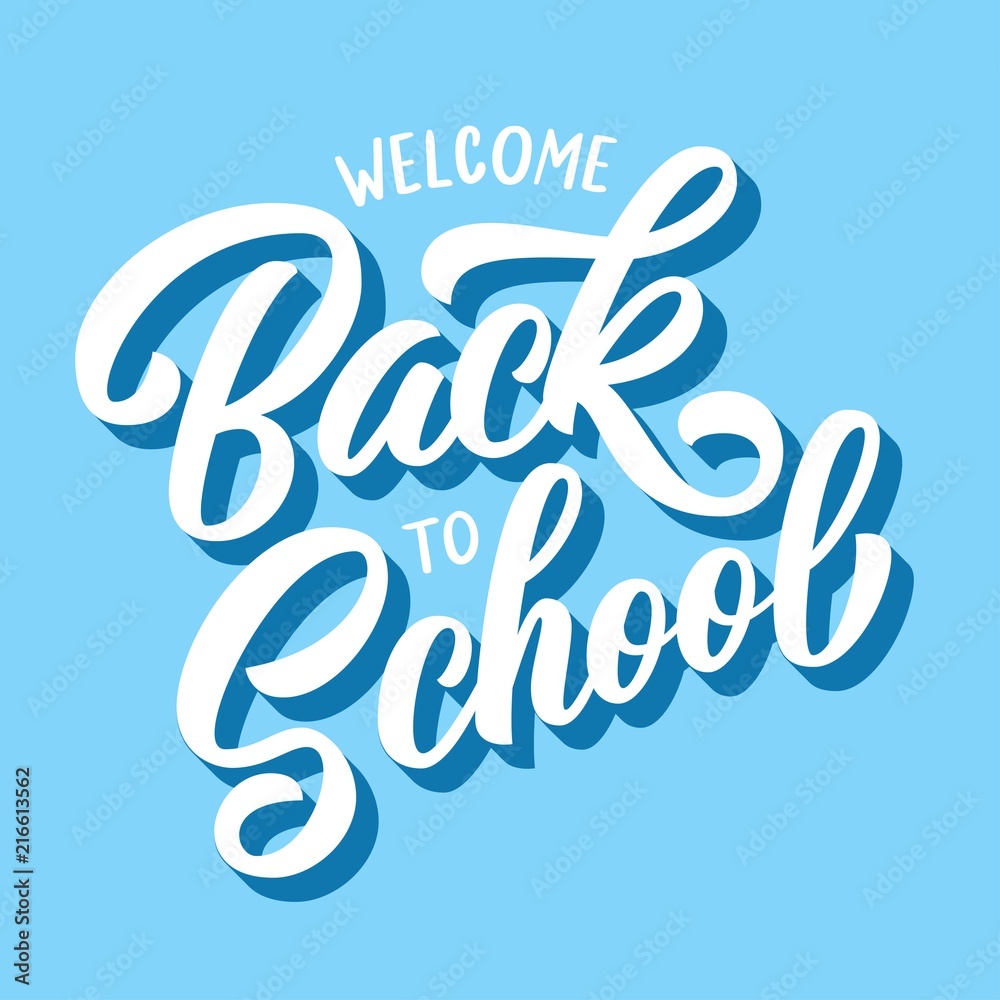 Welcome back to school hand drawn lettering with 3d shadow, custom ...
