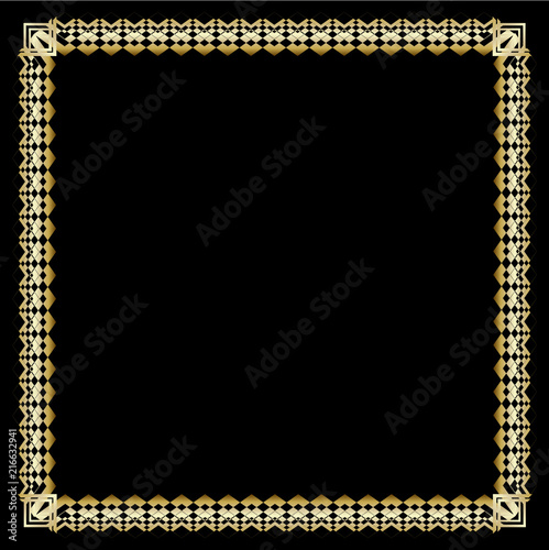 Square border with 3d embossed effect. Ornate luxurious golden frame in ...