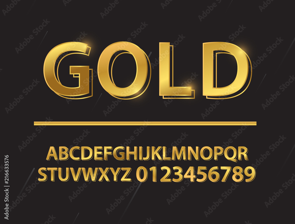 Set Gold font shapes composition. classic style golden logo poster ...