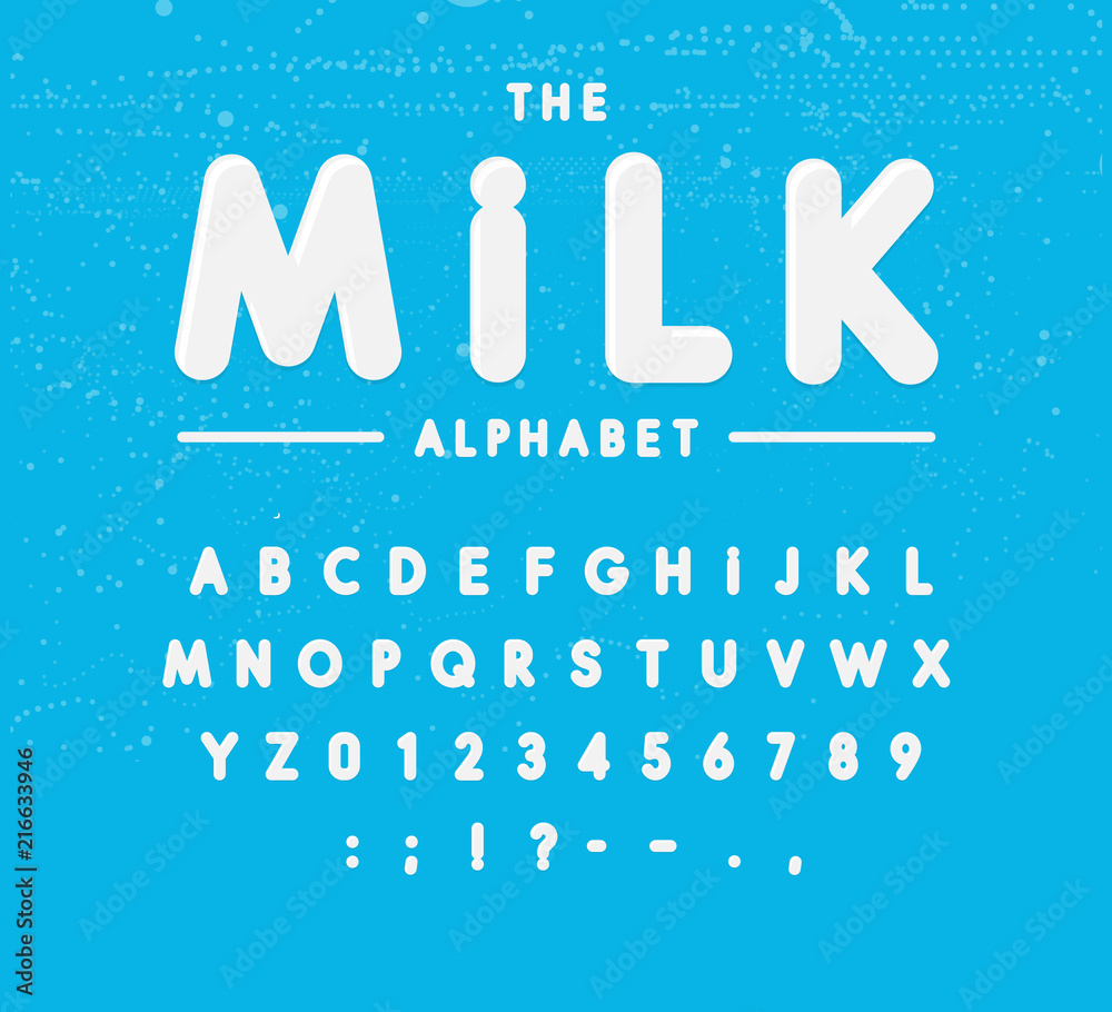 Milk alphabet vector set. Yoghurt or cream font. Dairy lettering. White ...
