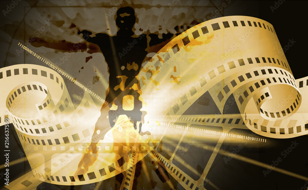 ภาพประกอบสต็อก Cinema photography vintage background. Expressive modern ...