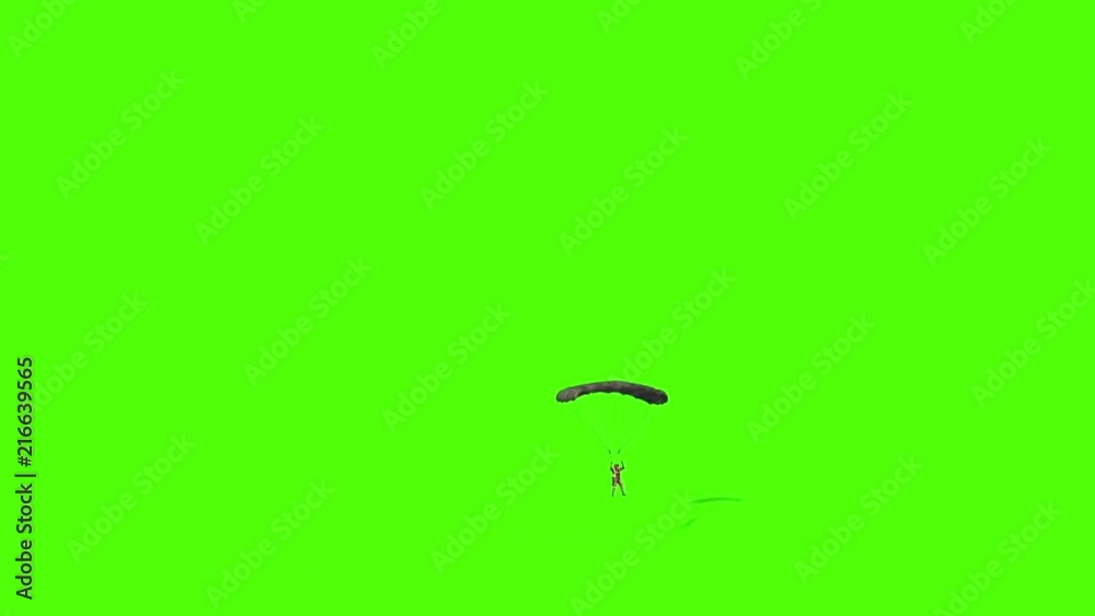 Military Parachutist open Parachute Green Screen 3D Rendering Animation ...