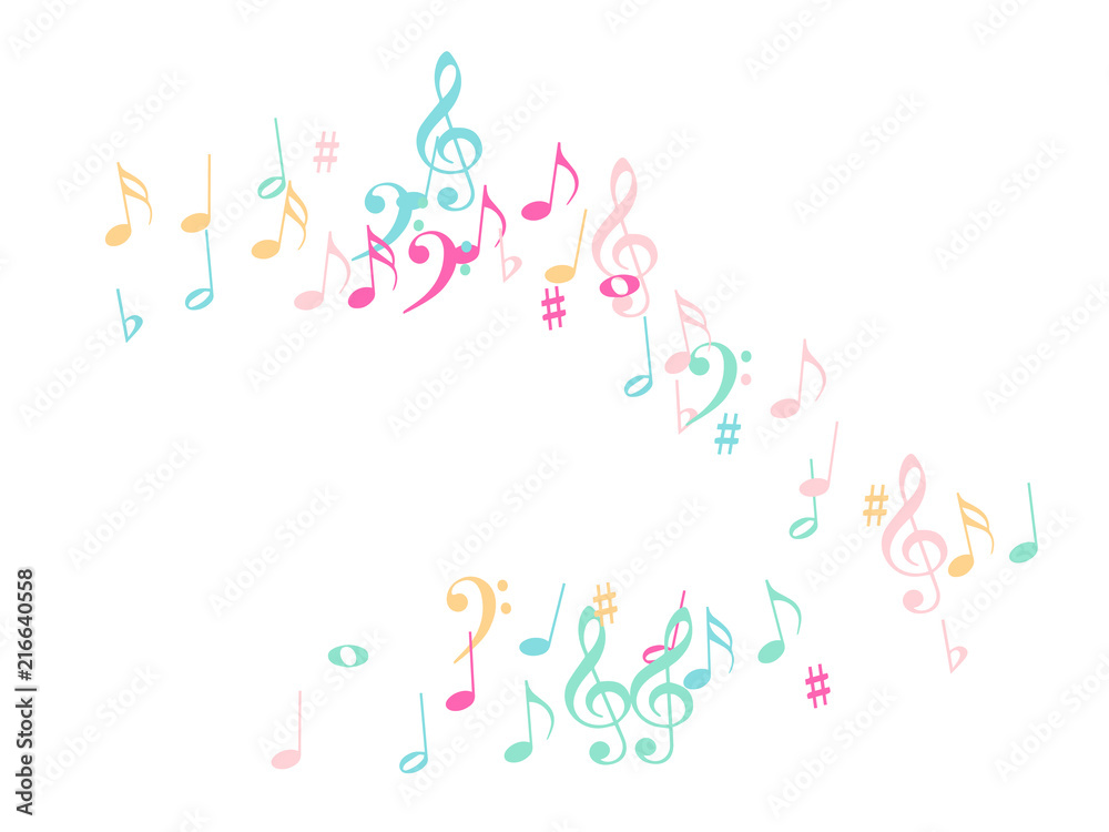 Music Notes Confetti Falling Chaos Vector. Music Symbols Texture Poster ...