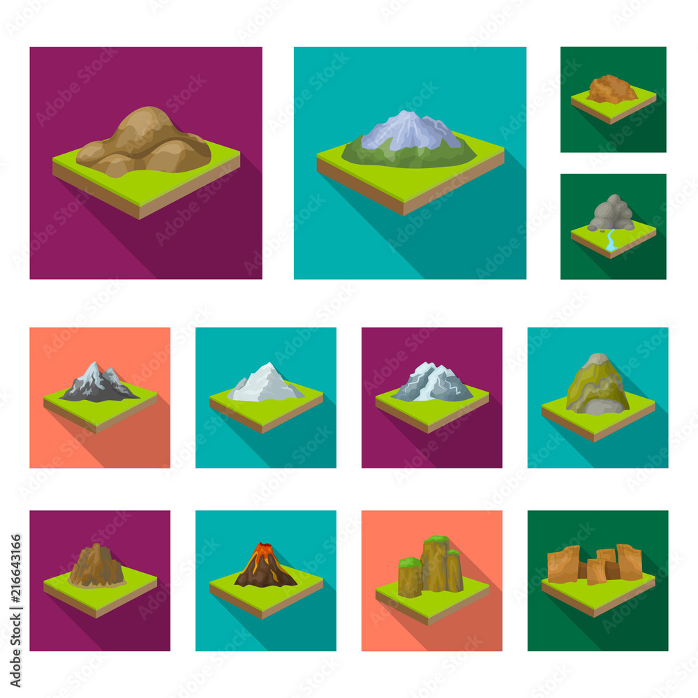 Mountains, massive flat icons in set collection for design. The surface ...