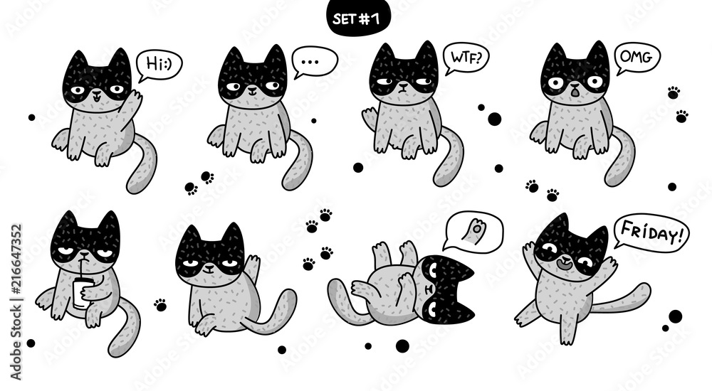 Cute Cartoon Cats With Different Emotions Stock Vector Adobe Stock