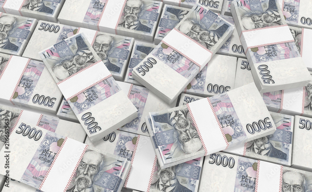 3D realistic render of 5000 stack czech crown ceska koruna national ...