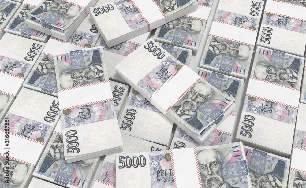3D realistic render of 5000 stack czech crown ceska koruna national ...