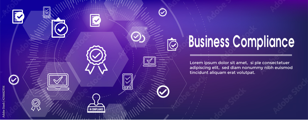 In compliance web banner - icon set that shows a company passed ...