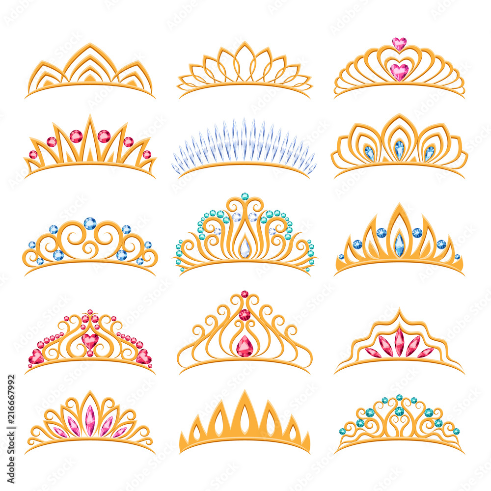 Set of beautyful golden tiaras with gemstones. Stock Vector | Adobe Stock