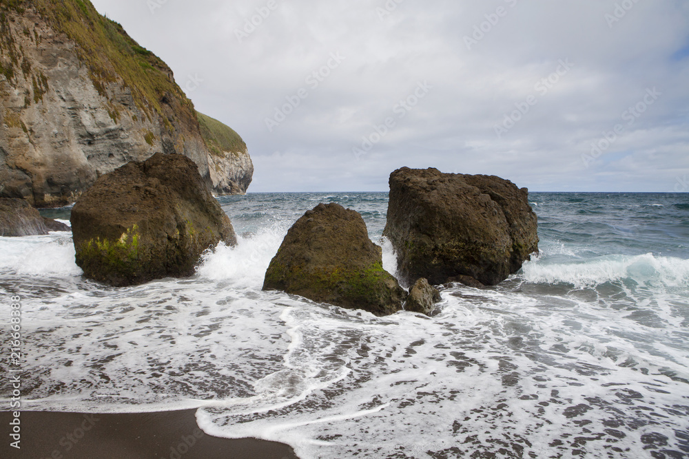 Santa Barbara black volcanic beach in Ribeira Grande, Sao Miguel ...