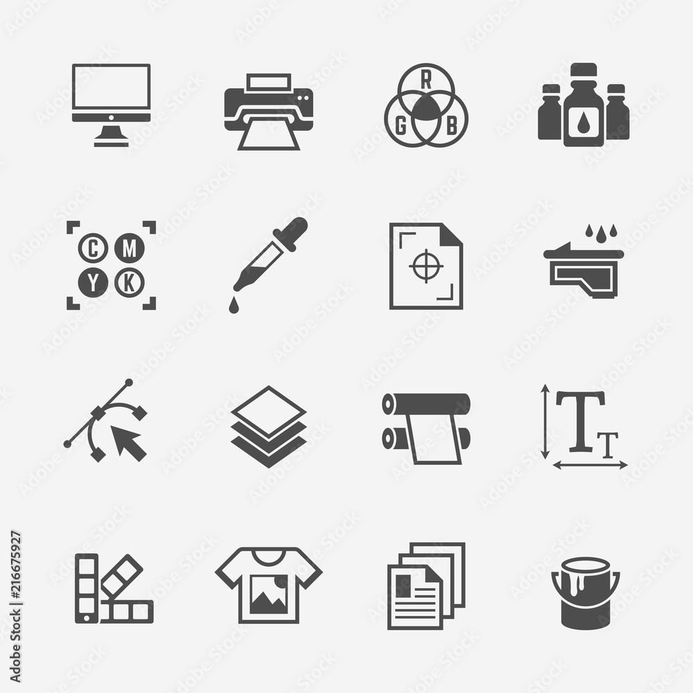 Printing service isolated vector black icons Stock Vector | Adobe Stock