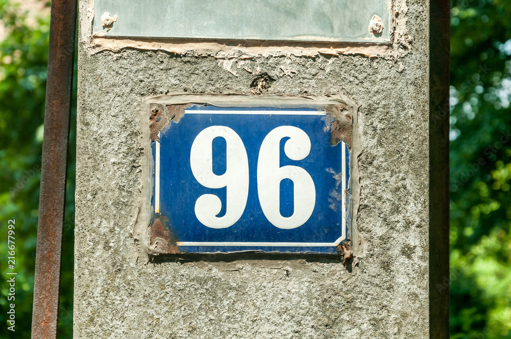 Old vintage house address metal plate number 96 (ninety six) on the ...