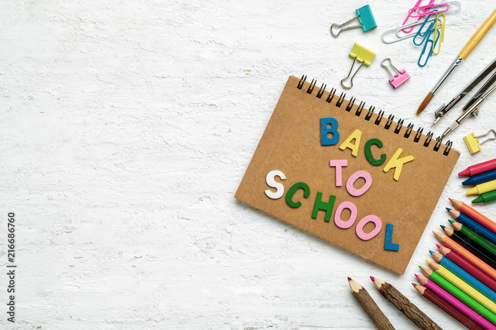 Back to school background concept. Back to Scool wood text arrange on ...