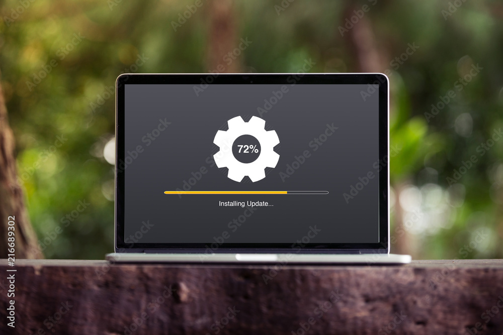 Installing update process with gearbox percentage progress and loading ...