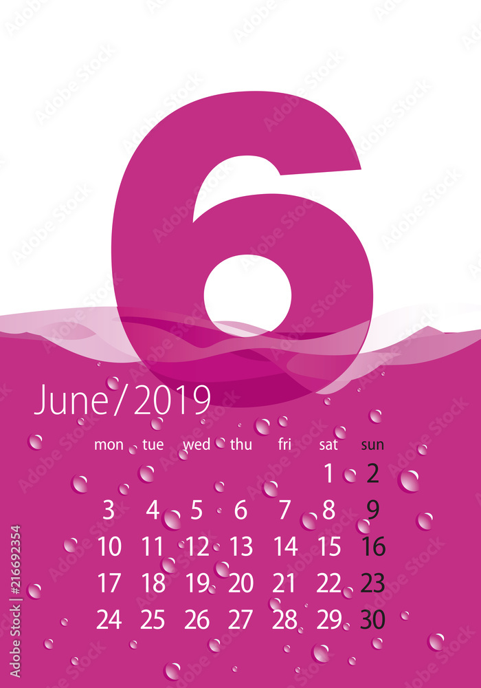 2019 Calendar month June juice pink background Stock Vector | Adobe Stock