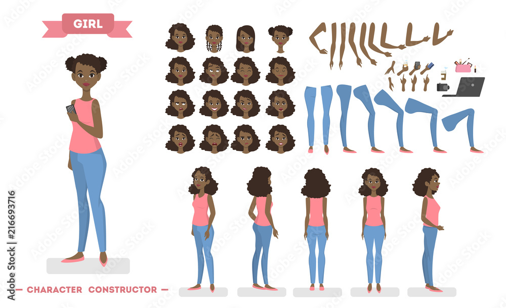 Young girl character set for animation Stock Vector | Adobe Stock