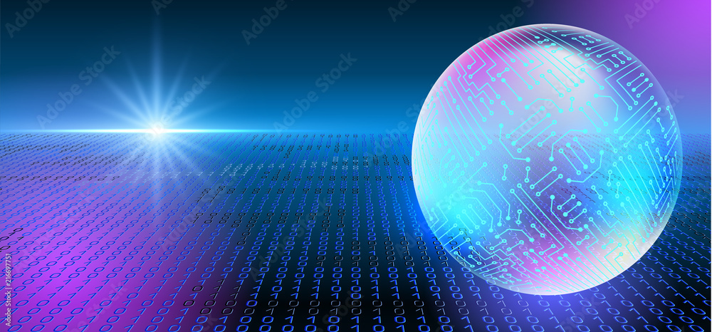 Fantastic background with drawing electronic circuit with binary code ...