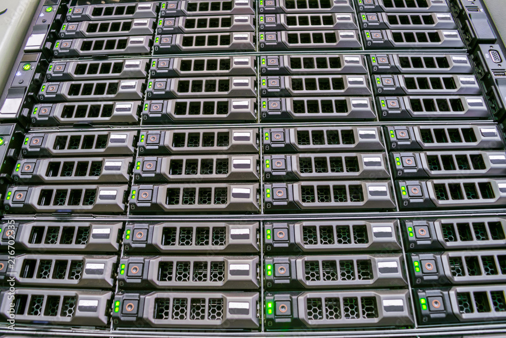 Database storage in the server room of the data center. A modern ...