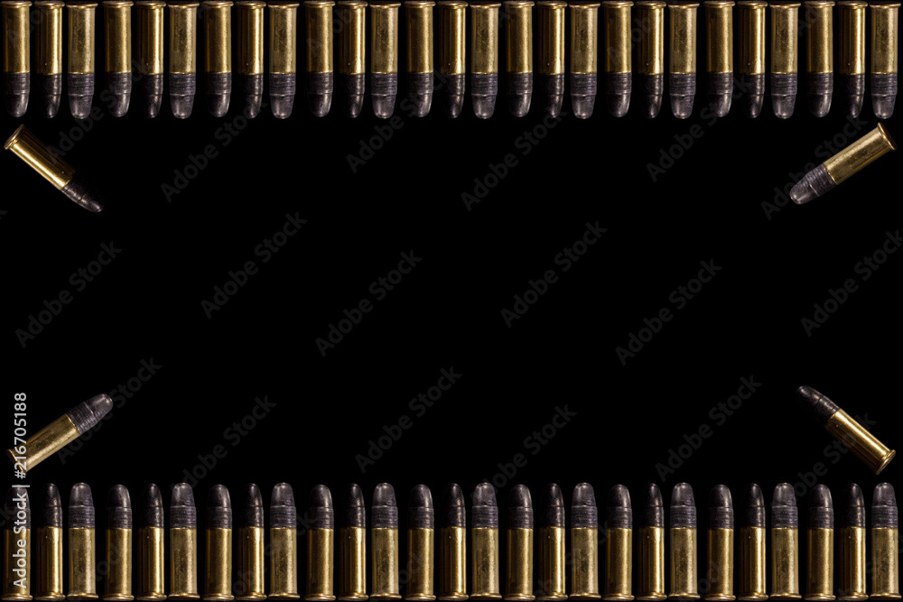 Bullets and shell bullets on white background. A group of 9mm bullets ...