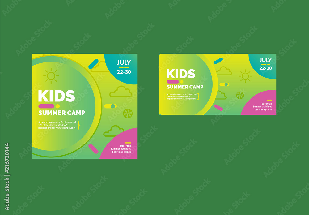 Kids Summer Camp Social Media Feed Layout Set Stock Template | Adobe Stock