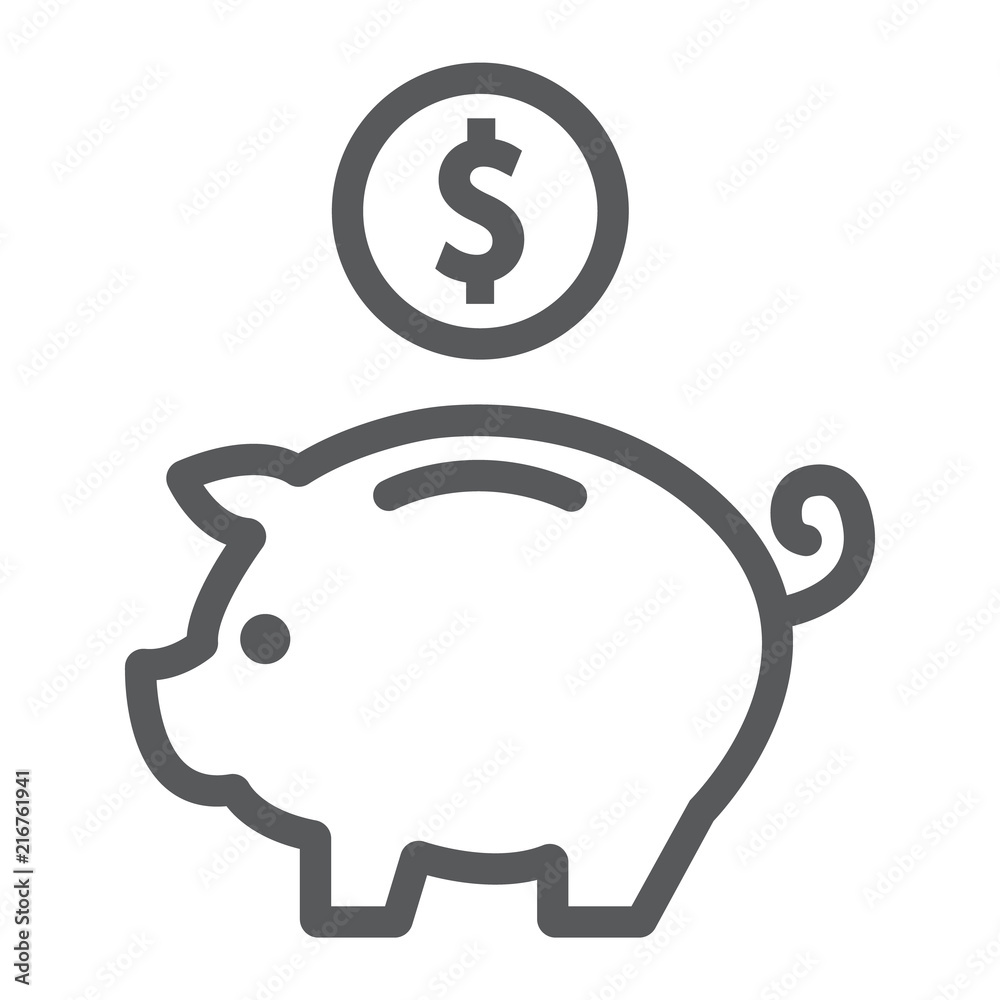 Deposit line icon, finance and banking, piggy bank sign, vector ...
