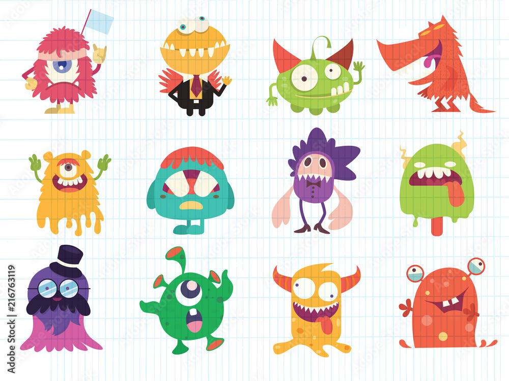 Cartoon Monsters collection. Vector set of cartoon monsters . Design ...