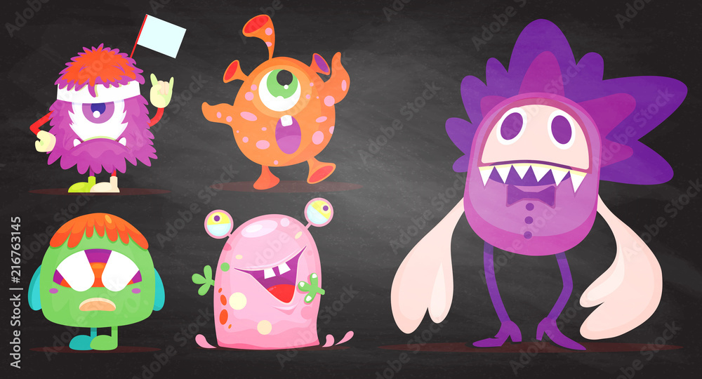 Cartoon Monsters set for Halloween. Vector set of cartoon monsters ...
