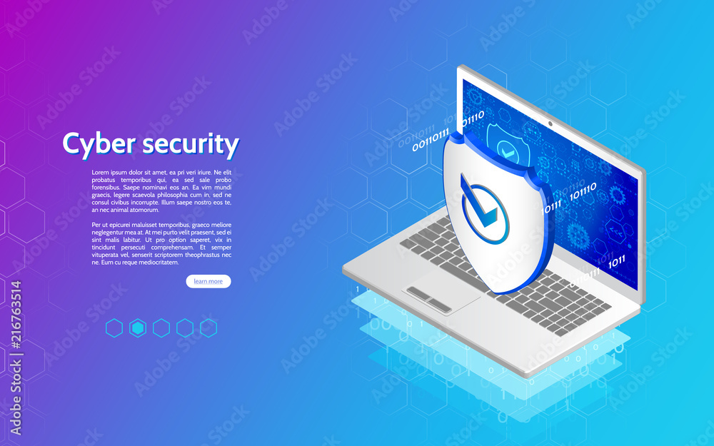 Abstract isometric personal data protection. Header for website with ...