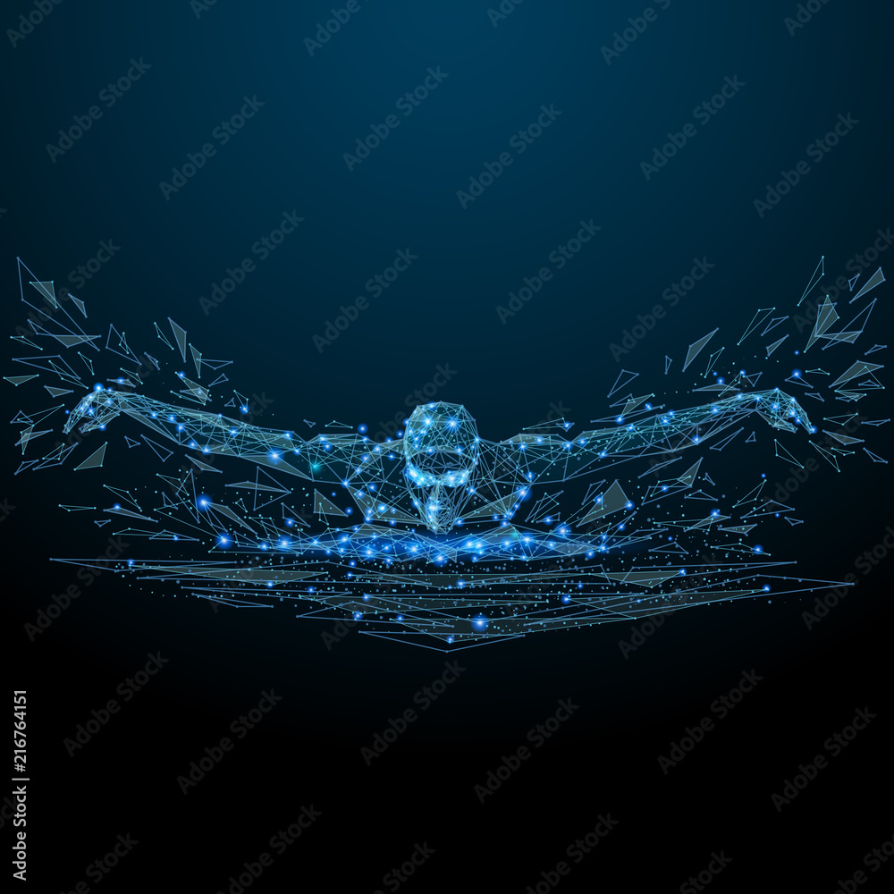 Swimming. Low poly blue. Polygonal abstract health and sport ...