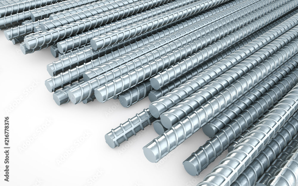 Poster Steel reinforcement rebars on white background, construction ...