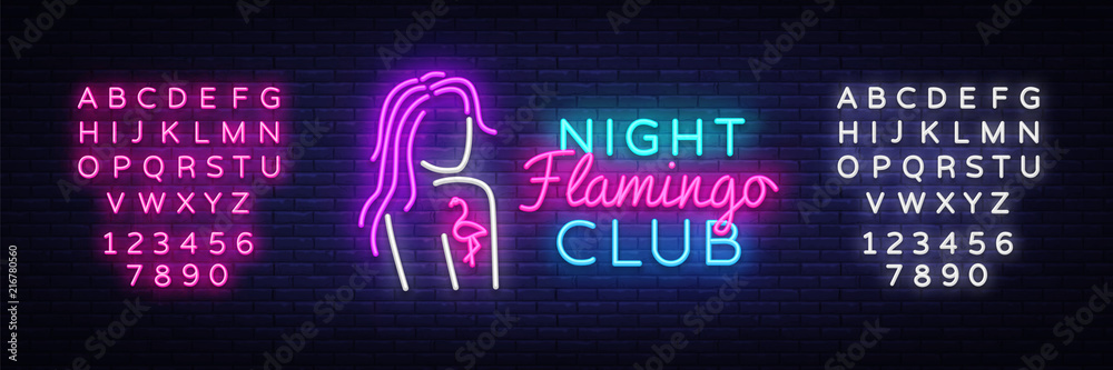Vetor de Night Club Neon Logo Vector. Flamingo neon sign concept ...