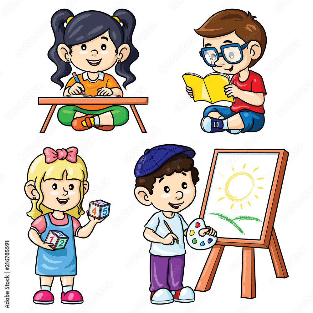 Children Writing Cartoon