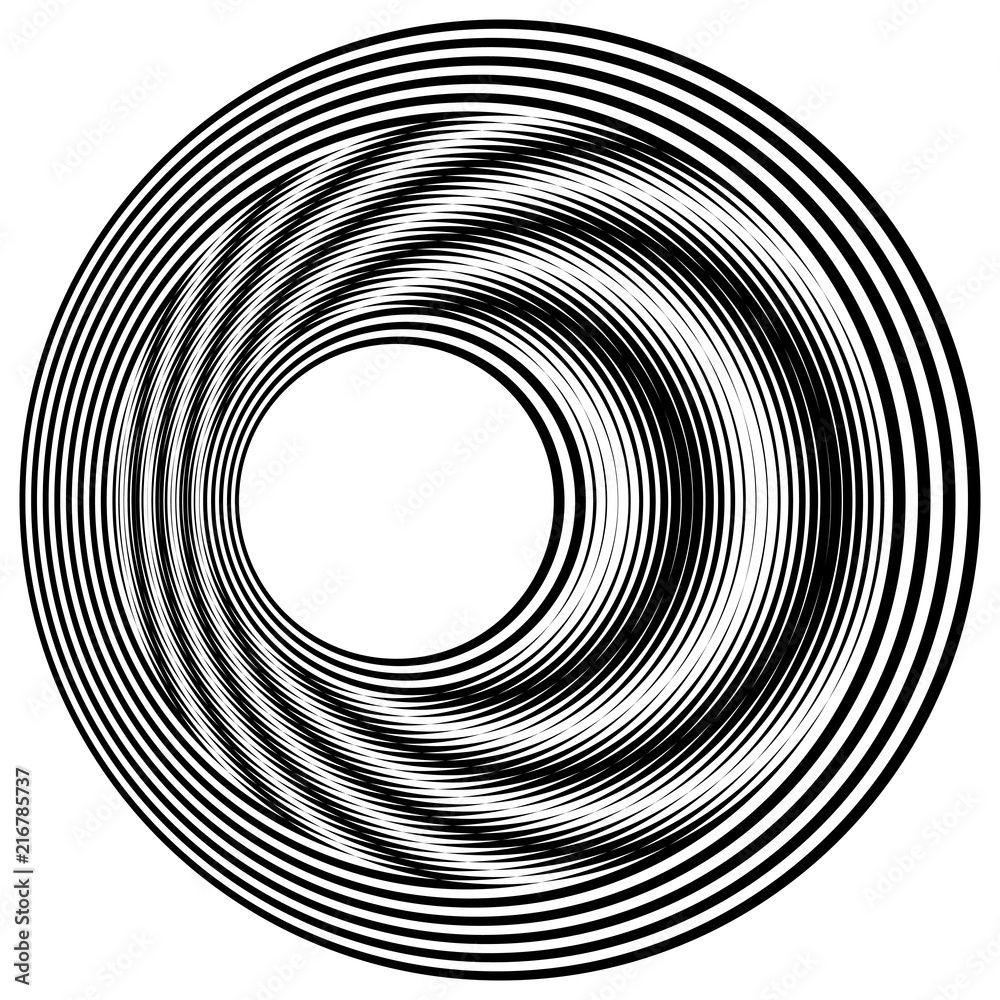 Abstract black and white striped round object. Geometric pattern with ...