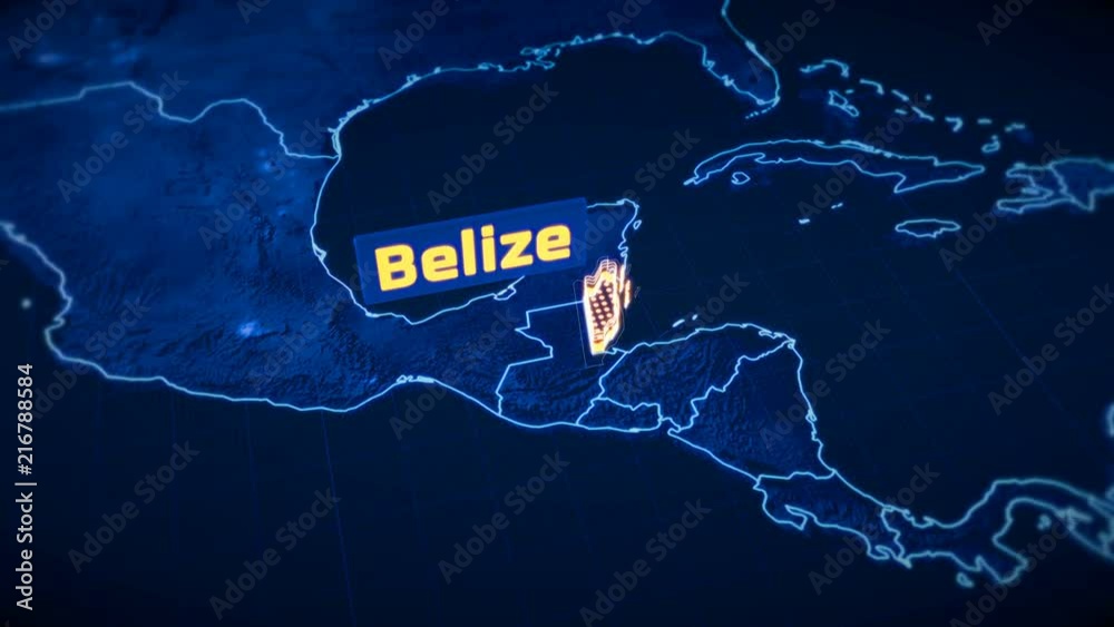 Belize country border 3D visualization, modern map outline, travel ...