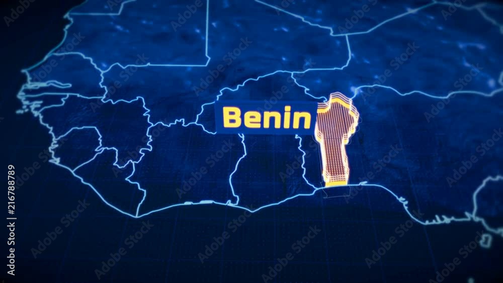 Benin country border 3D visualization, modern map outline, travel Stock ...