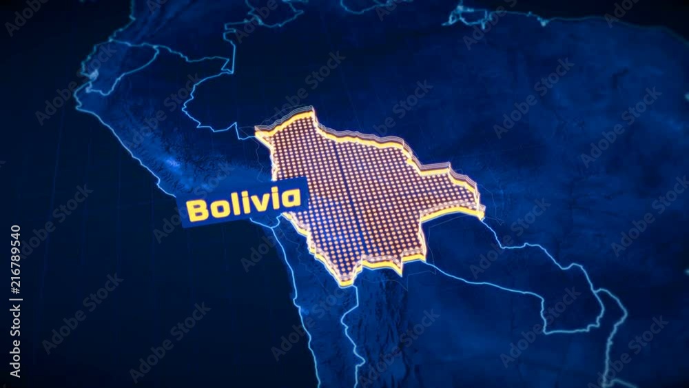 Bolivia country border 3D visualization, modern map outline, travel ...