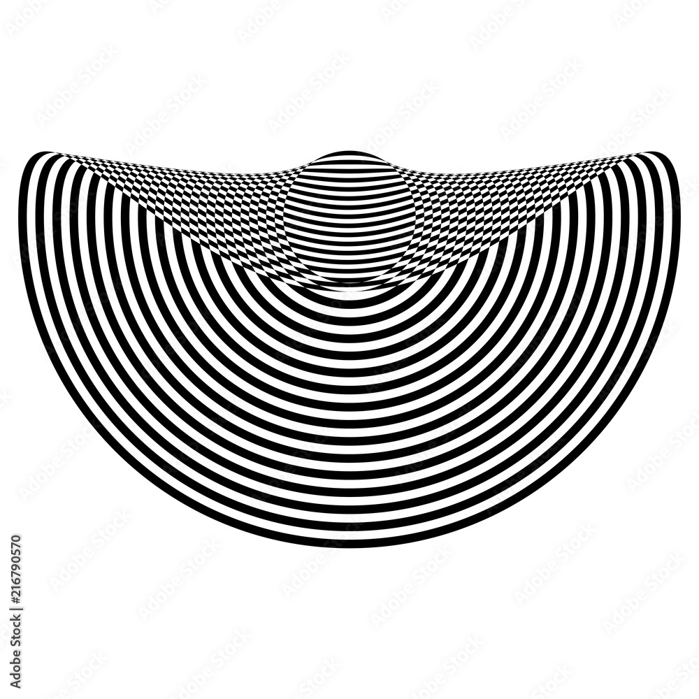 Abstract black and white striped semicircular object. Geometric pattern ...