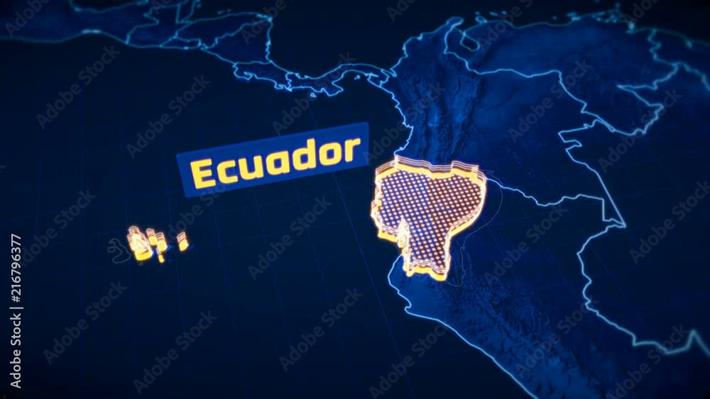 Ecuador country border 3D visualization, modern map outline, travel ...