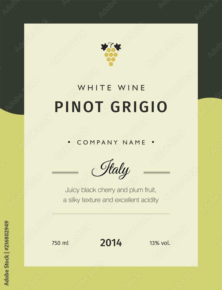 Label for a bottle of wine, glasses and a bunch of grapes. Best quality ...