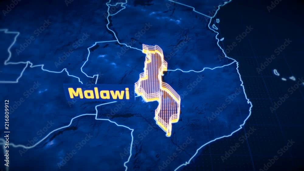 Malawi country border 3D visualization, modern map outline, travel ...