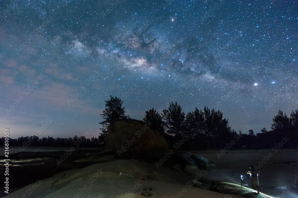 Milky Way galaxy rise above Kudat, Malaysia sky. Starry and clear night ...