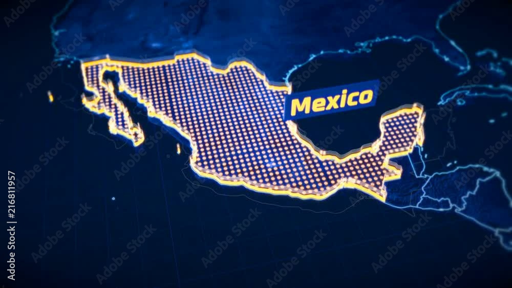 Mexico country border 3D visualization, modern map outline, travel ...