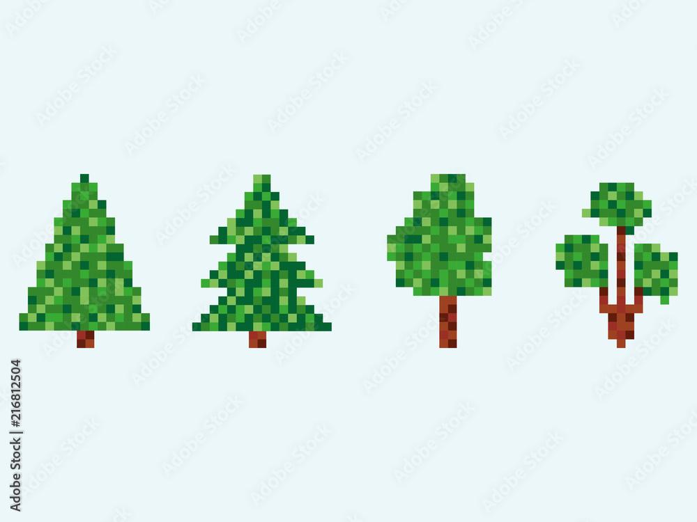 8 bit fir tree set. Pixel Christmas tree isolated on white background ...