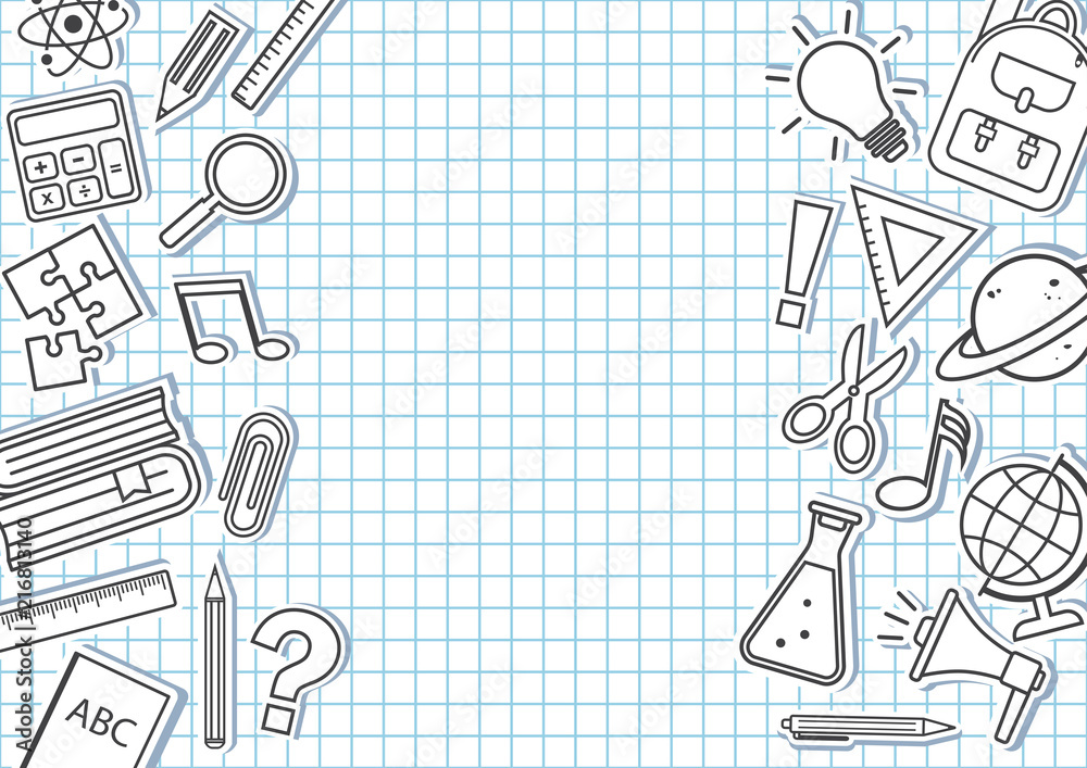 Frame for your text with school supplies on checkered background ...