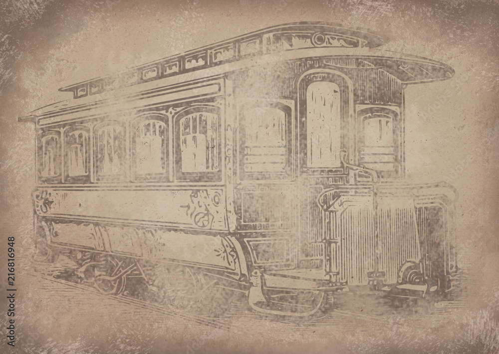 Old vintage grunge paper tram/streetcar background - Historisches ...