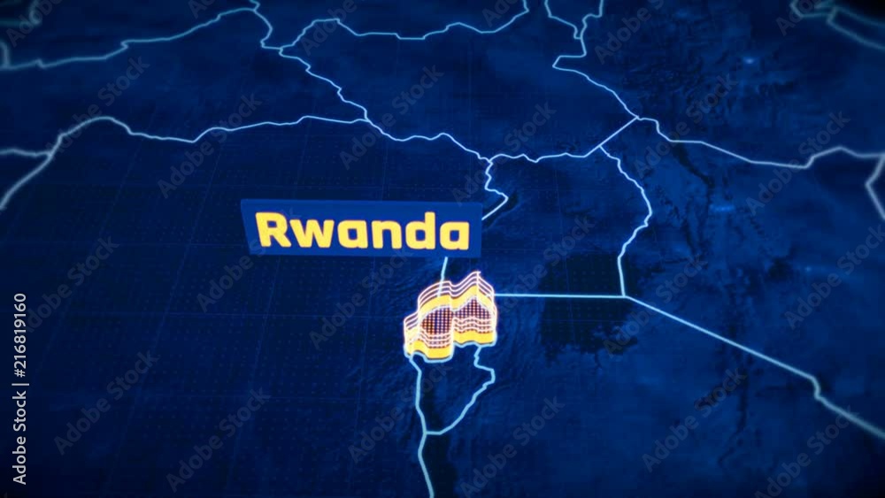 Rwanda country border 3D visualization, modern map outline, travel ...
